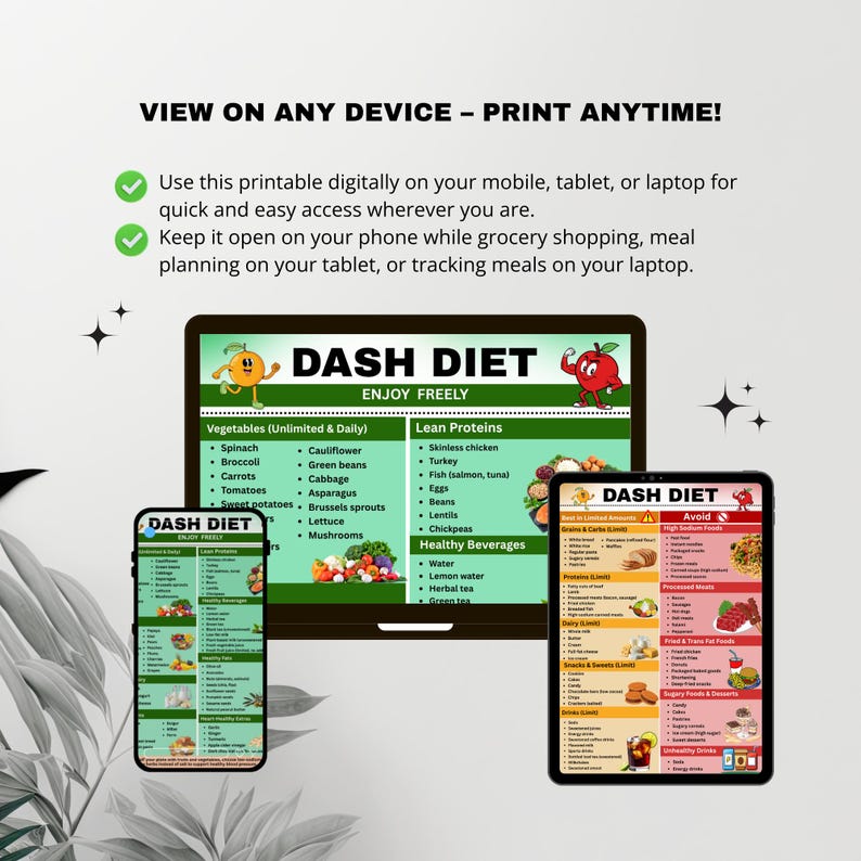 DASH Diet Food List Printable PDF Low Sodium Grocery List Hypertension ...