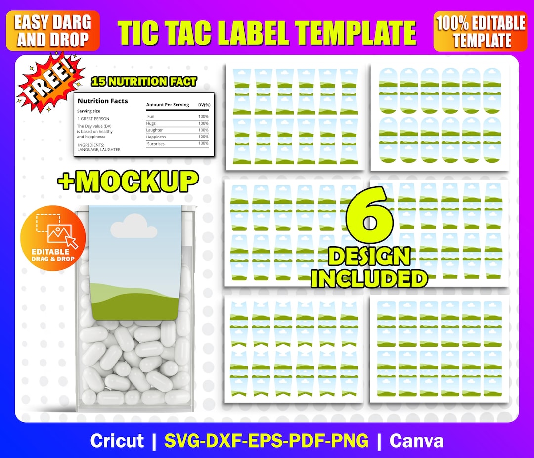 6x Tic Tac Label Template SVG |1 Oz Mint Sticker Wrapper | Editable ...