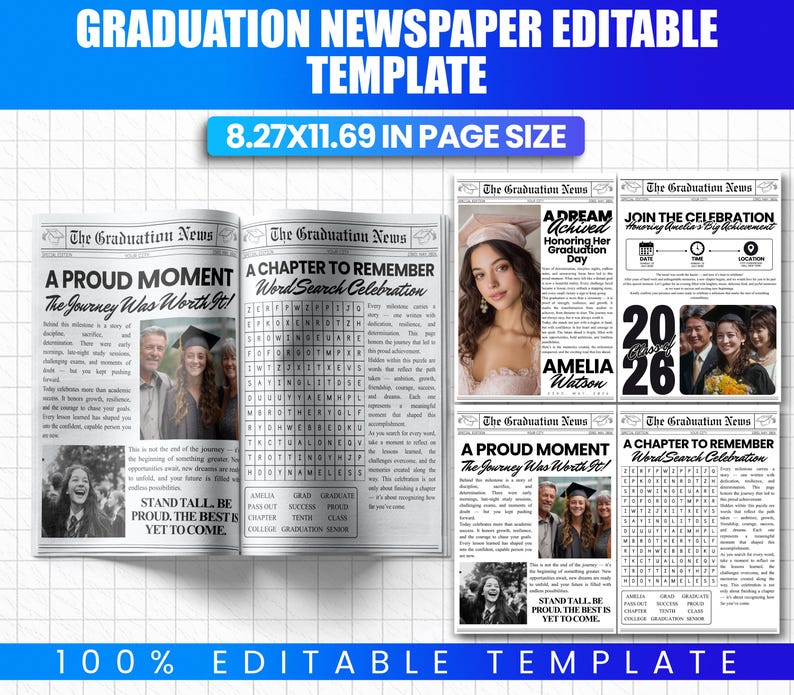 Canva Graduation Newspaper Template | Large Graduation Invitation and ...