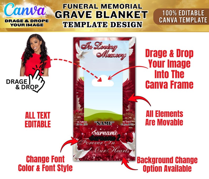 15x Memorial Grave Blanket Template Bundle | Canva Editable Adult Grave ...