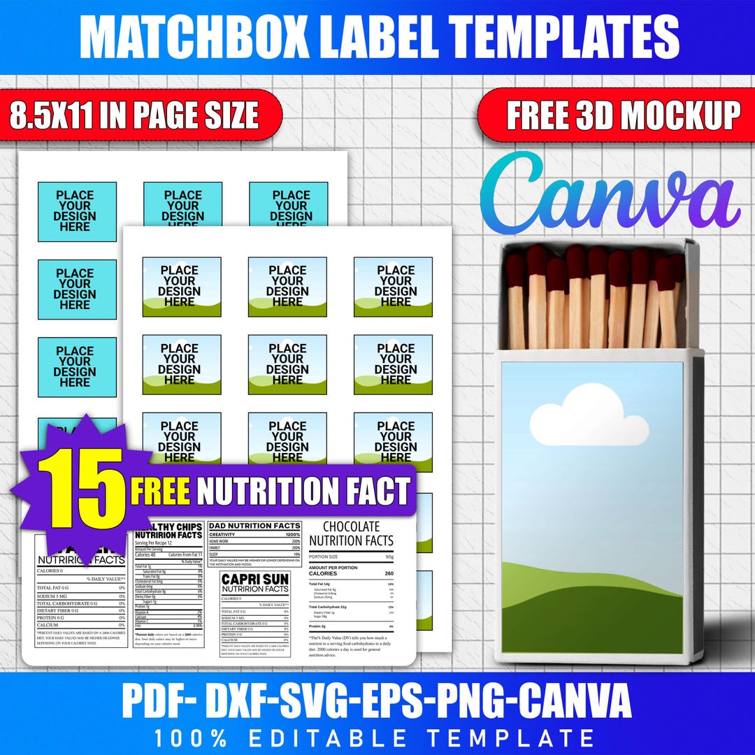 Matchbox Label Templates | Editable Canva Drag & Drop Match Box Sticker ...