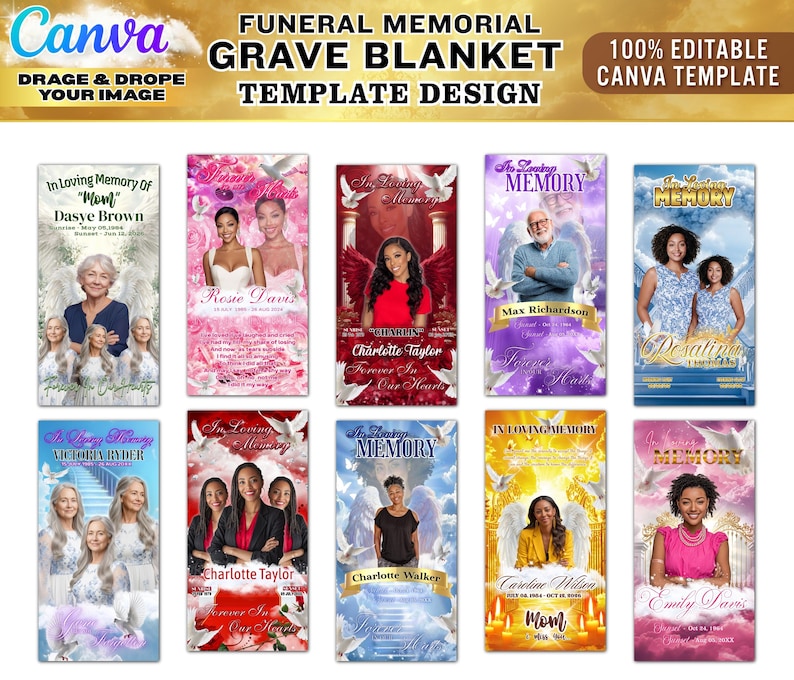 15x Memorial Grave Blanket Template Bundle | Canva Editable Adult Grave ...