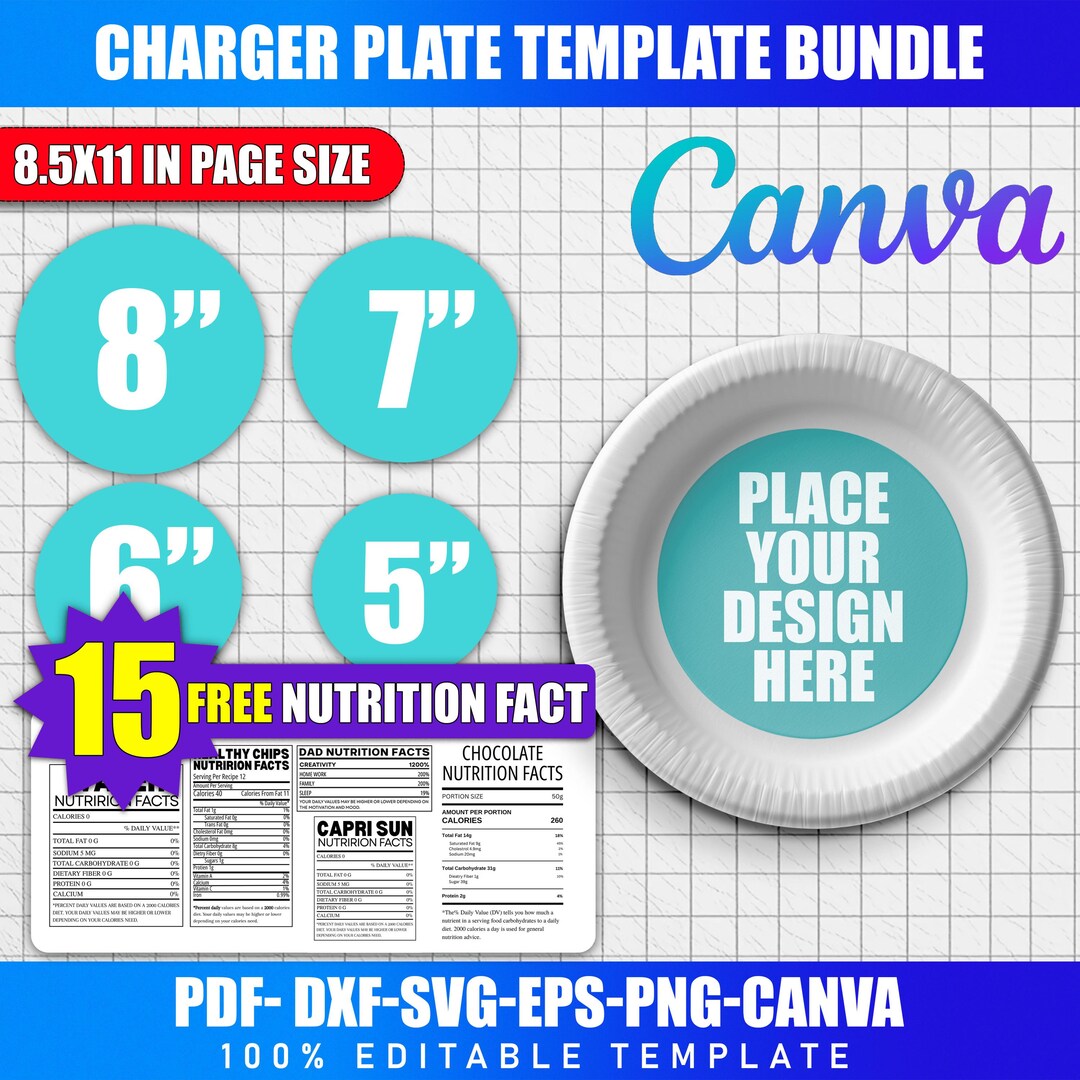 4x Editable Charger Plate Template Bundle | Paper Plate Circle Insert ...