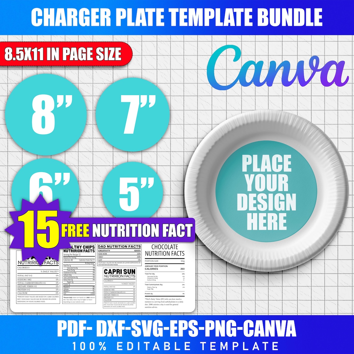 4x Editable Charger Plate Template Bundle | Paper Plate Circle Insert ...