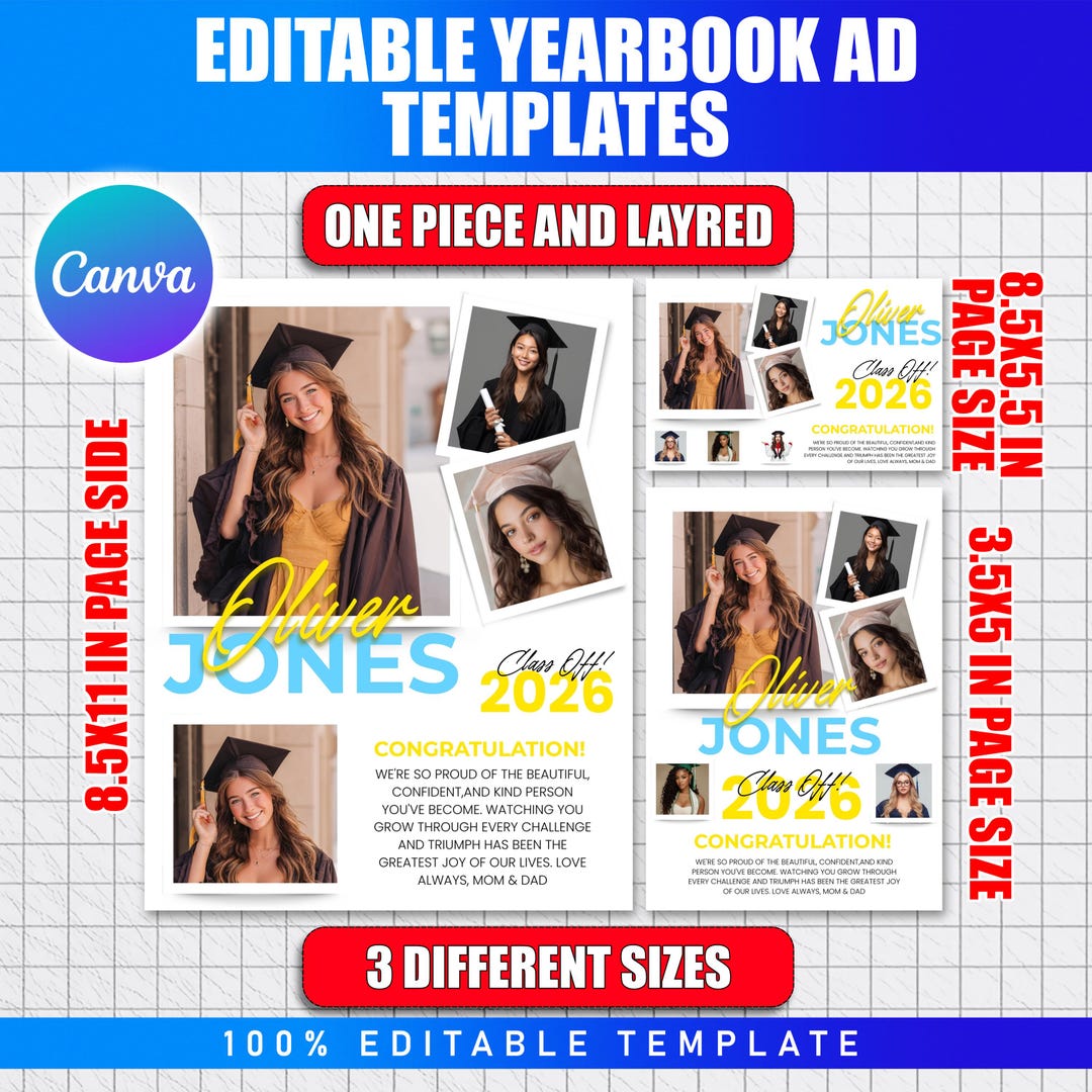 Editable Senior Yearbook Ad Template Bundle | Full Half and Quarter ...