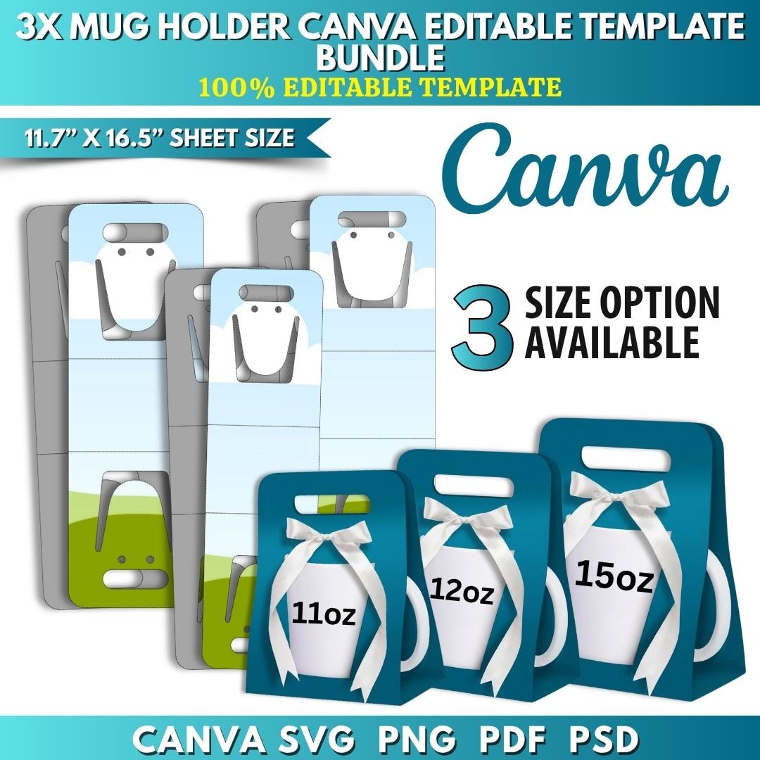 Plantilla para soporte de tazas de 11 oz y 15 oz / Caja para tazas SVG ...