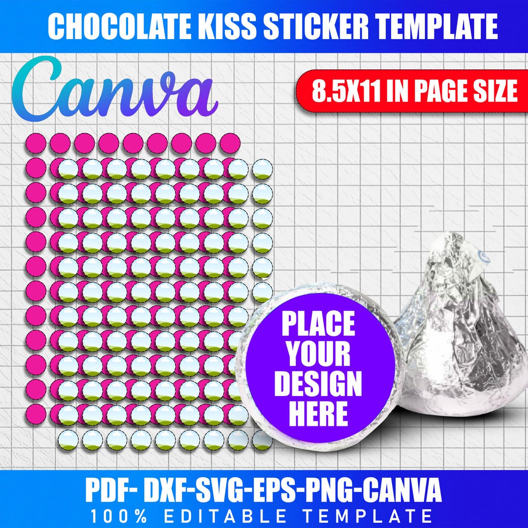 Chocolate Kiss Sticker Template | Mini Kiss Wrapper SVG PNG | Round ...