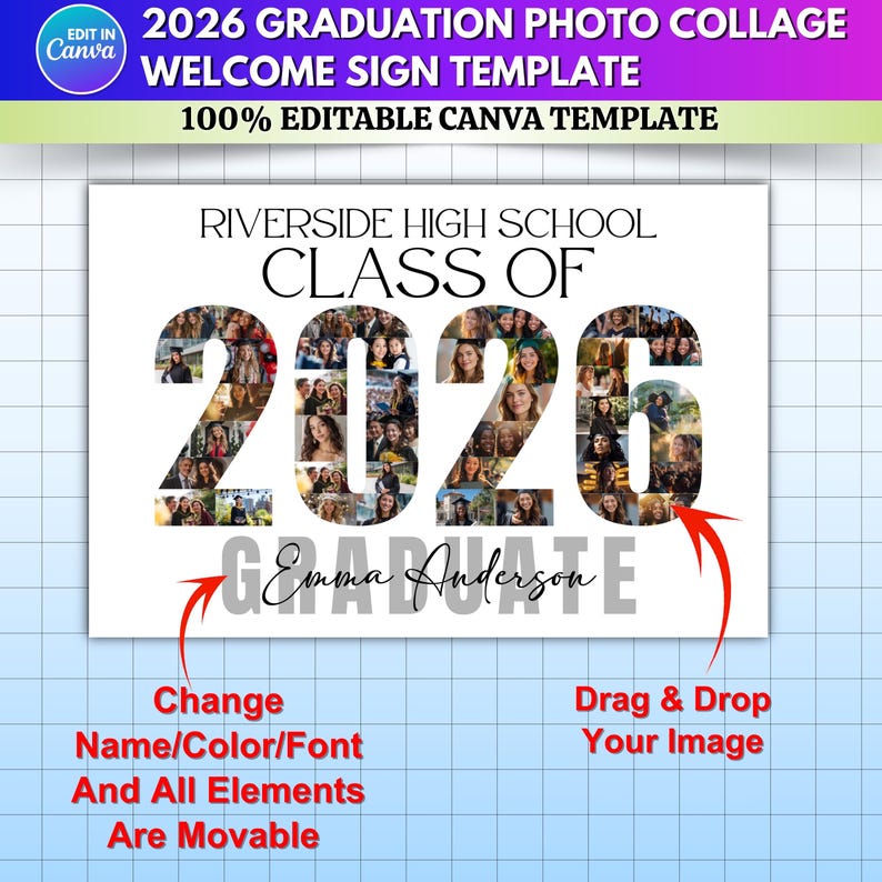 2026 Graduation Photo Collage Welcome Sign Template | Class of 2026 ...