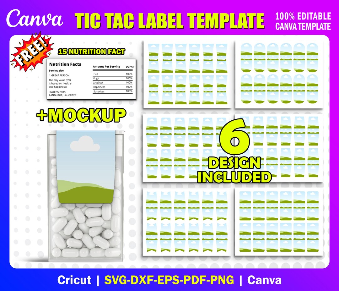 6x Tic Tac Label Template SVG |1 Oz Mint Sticker Wrapper | Editable ...