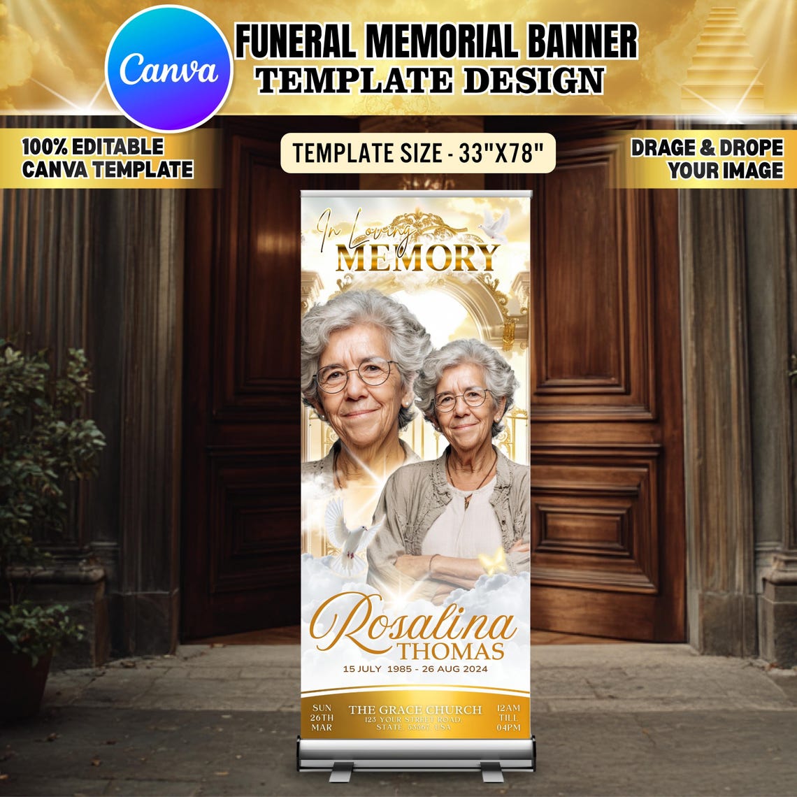 Funeral Welcome Sign Template | Brown & Gold Memorial Banner | 33X78 ...