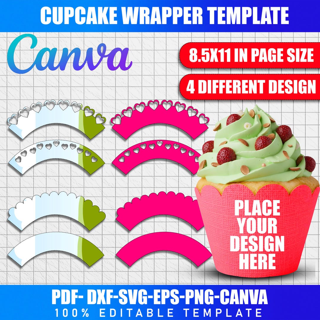 Cupcake Wrapper Template SVG | Editable Canva Party Favor | Cricut ...