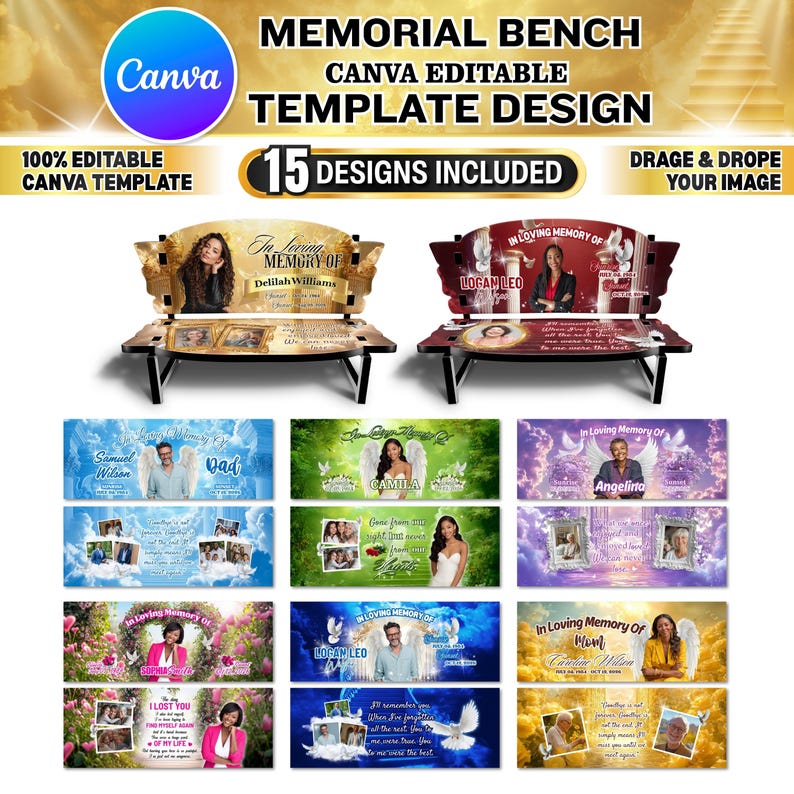 15x in Loving Memory Bench Templates | Editable Canva Memorial Designs ...
