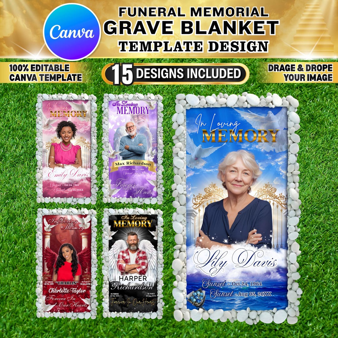 15x Memorial Grave Blanket Template Bundle | Canva Editable Adult Grave ...