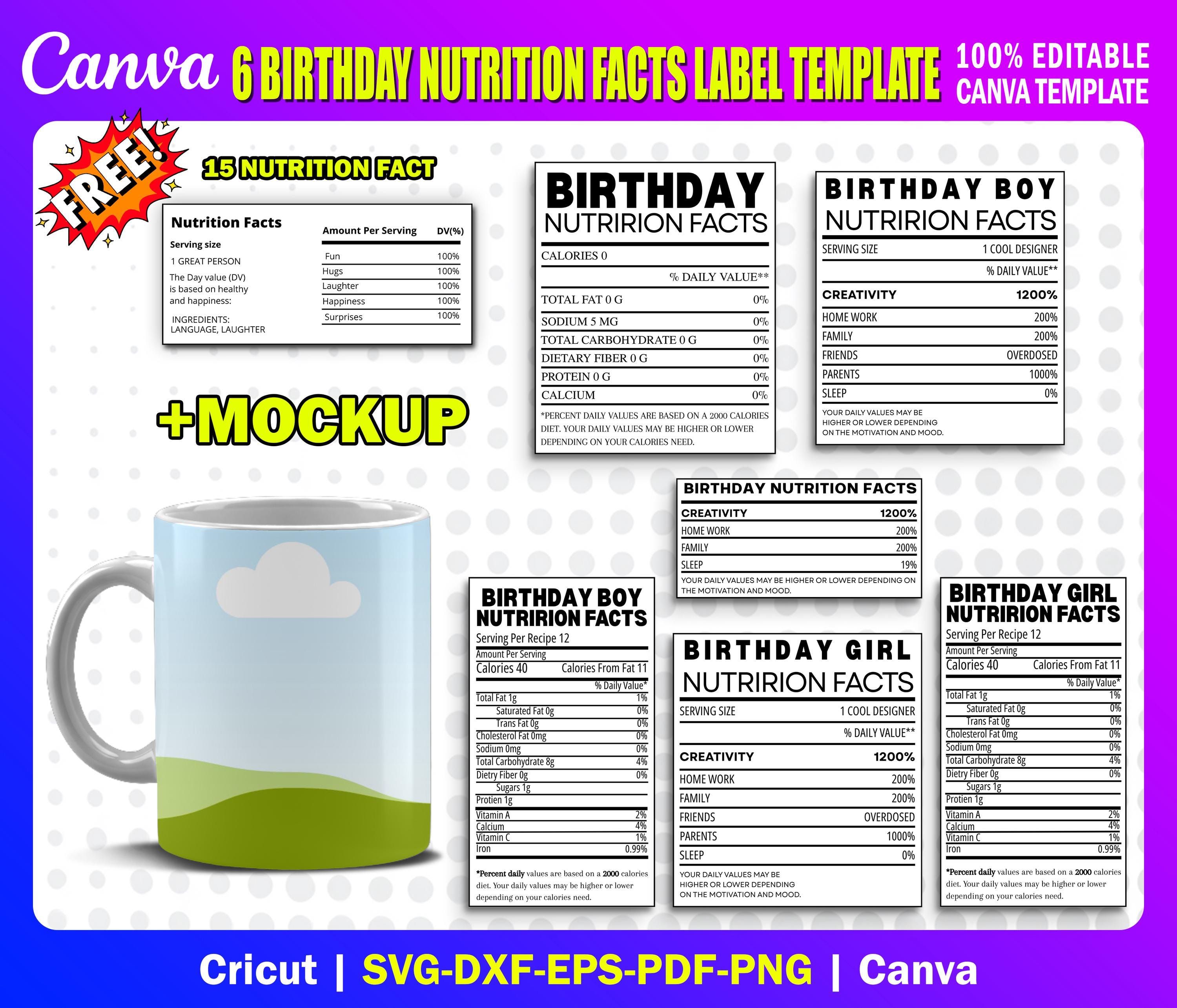Birthday Nutrition Facts Label Template | Editable Canva Design ...