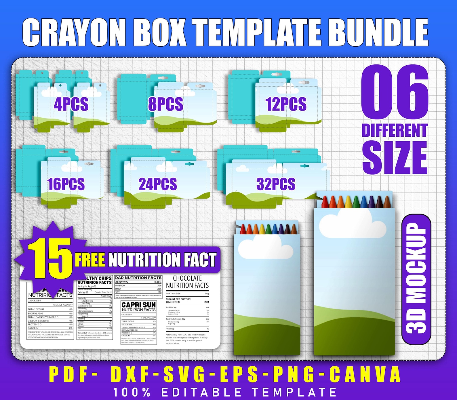 6x Crayon Box Template Bundle SVG | Editable Canva Wax/pencil Color Box ...