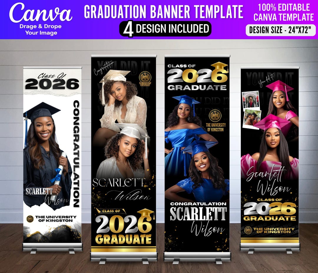 4X Graduation Banner Canva Editable Template Bundle | Graduation Banner ...