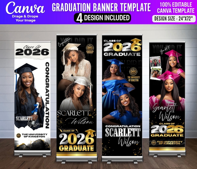 4X Graduation Banner Canva Editable Template Bundle | Graduation Banner ...