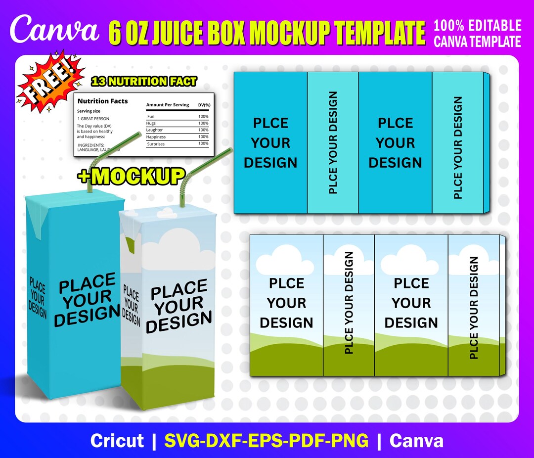 6oz Juice Box Wrapper Template | Editable Canva Mockup | Juice Box ...