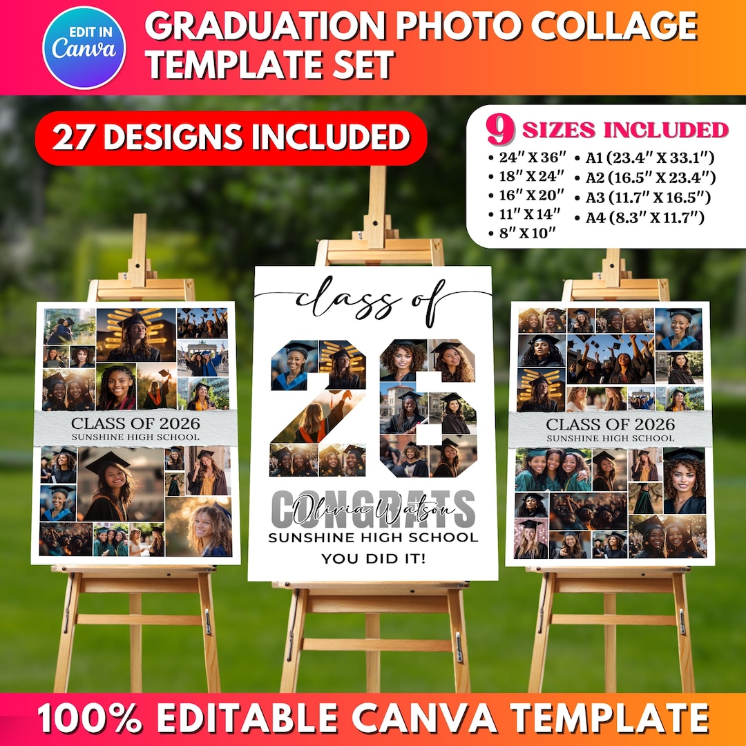 Graduation Photo Collage Class of 2026 TEMPLATE Set | Grad Party Poster ...