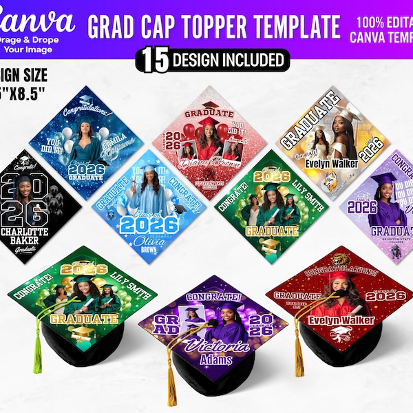 Graduation Cap Template Designs - Etsy
