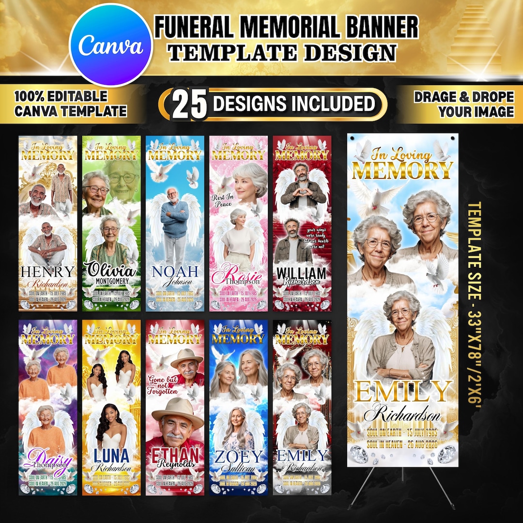 25x Memorial 2X6 Foot Banner Templates | Canva Editable Pop up Banner ...