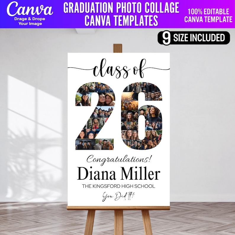 Graduation Photo Collage Template Class of 2026 | Personalized Gift for ...