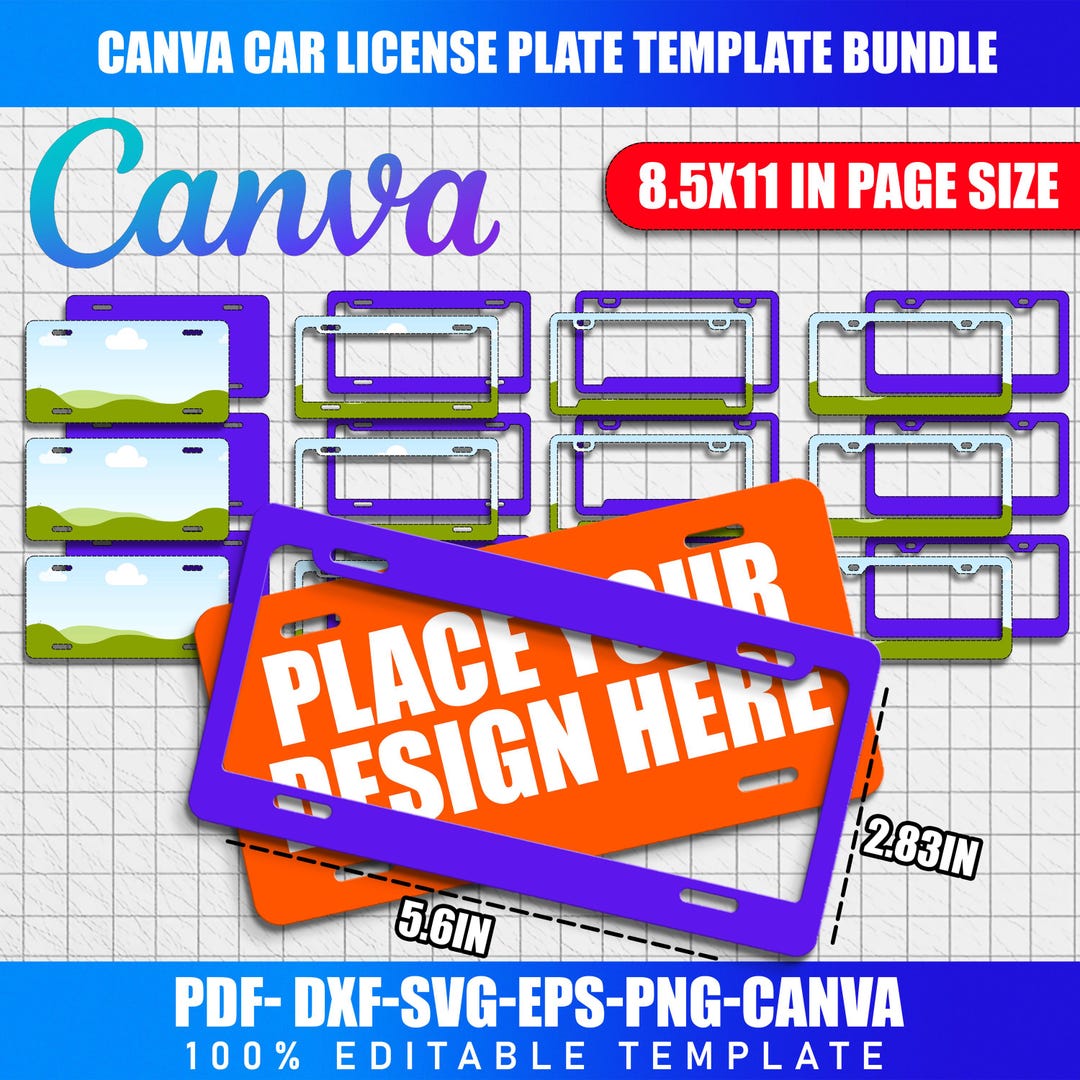Editable Car License Plate Template Bundle | Canva Design | Custom ...