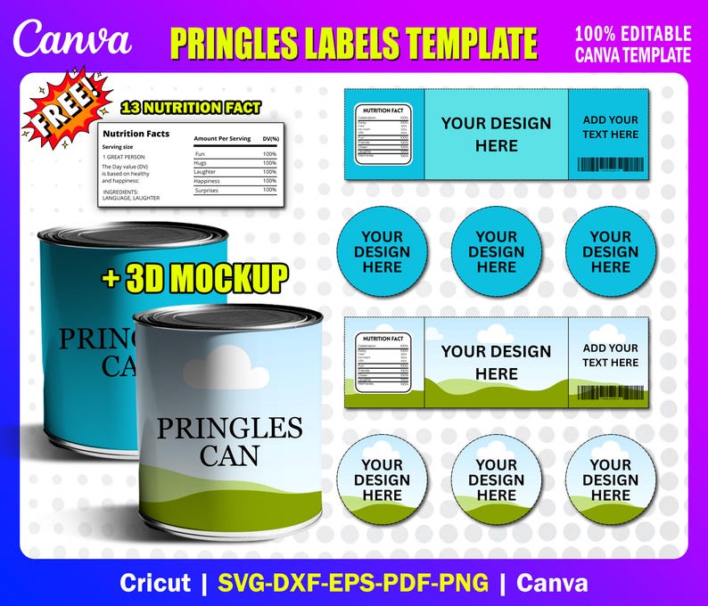 Pringles Labels Template | 1.3oz & 2.3oz Chip Can Wrapper | Editable ...