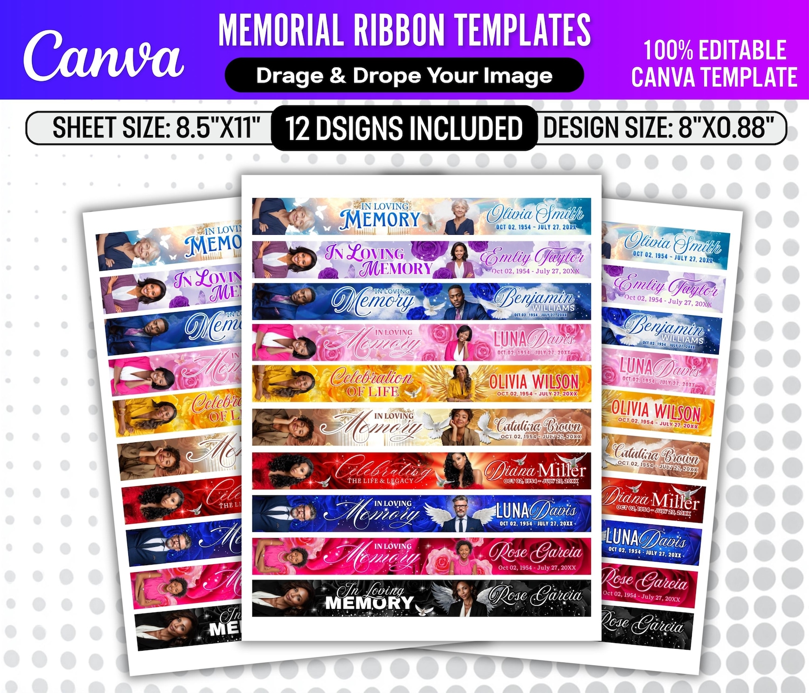 12x in Loving Memory Ribbon Templates | Rest in Peace Funeral Designs ...