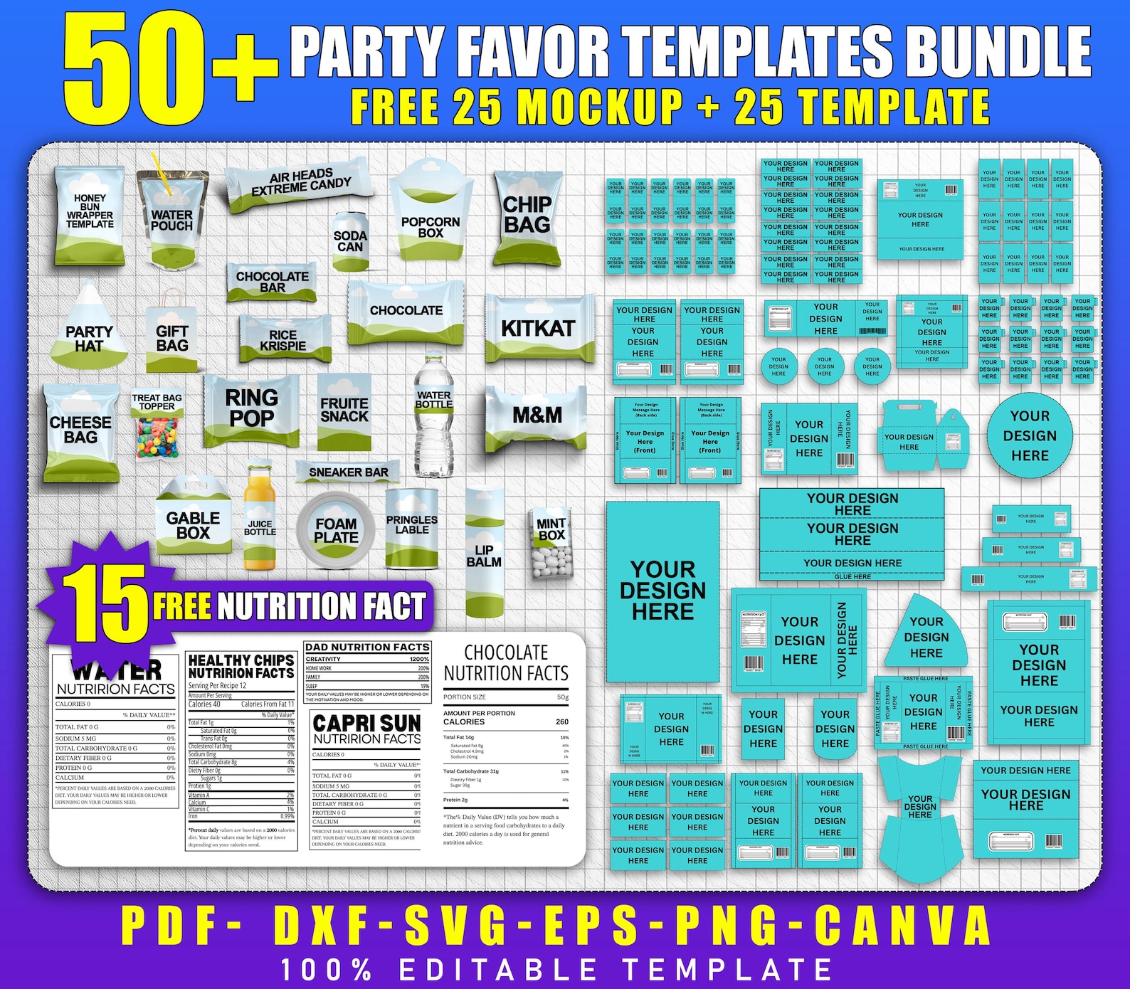 50+ Party Favor Mockup Bundle | Editable Canva Templates Chip Bag ...