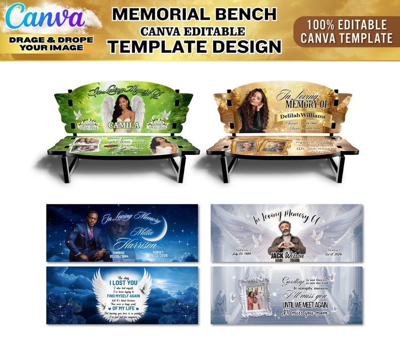 15x in Loving Memory Bench Templates | Editable Canva Memorial Designs ...
