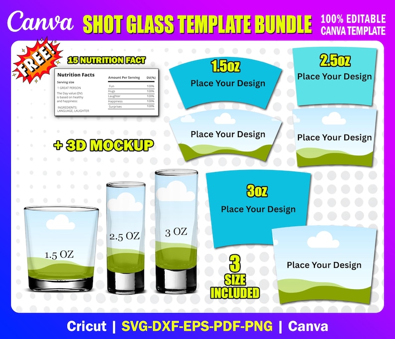 Shot Glass Template Bundle Svg 15oz And 25oz Full Wrap Editable 2498