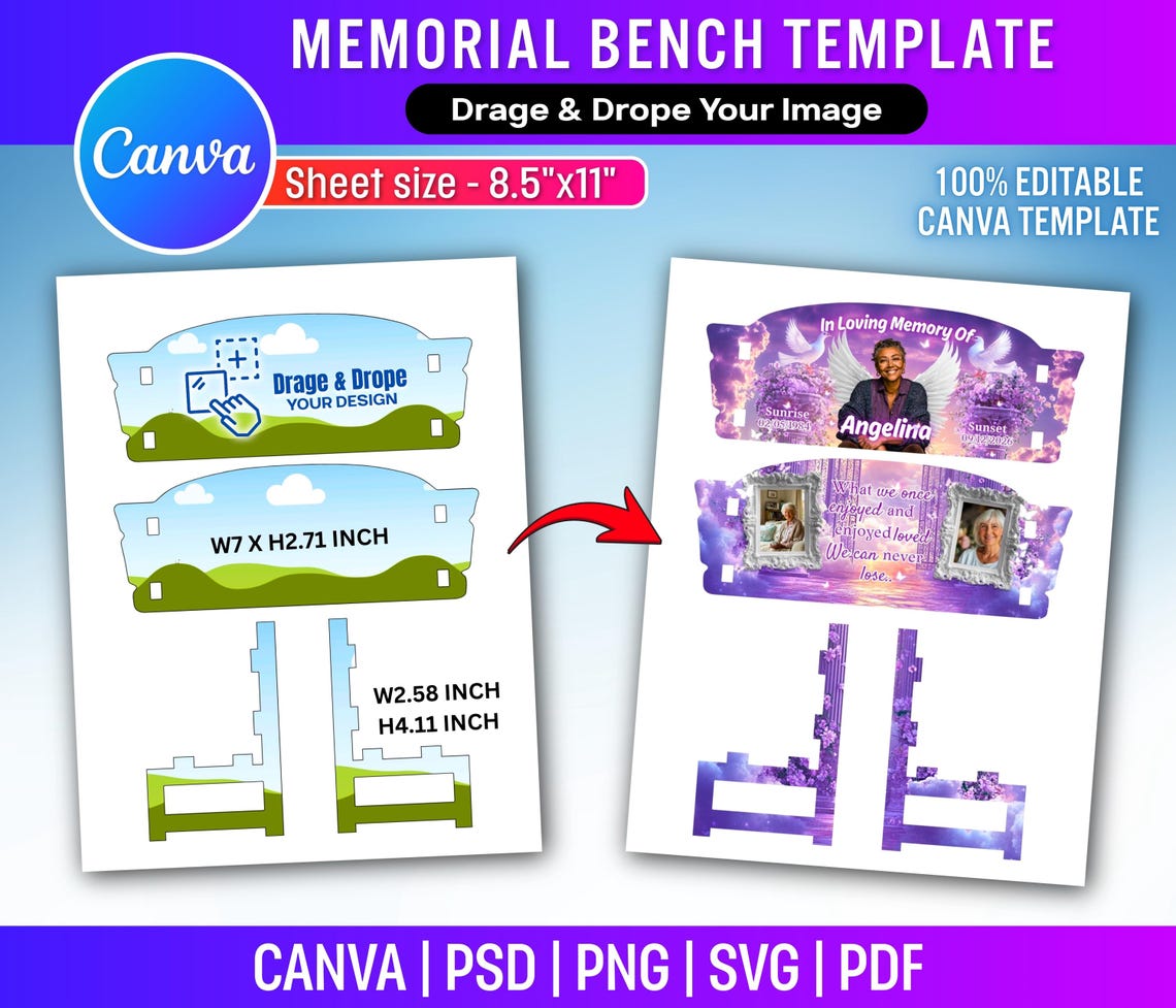 Memorial Bench Template | Canva Editable Memorial Wrap | Sublimation ...