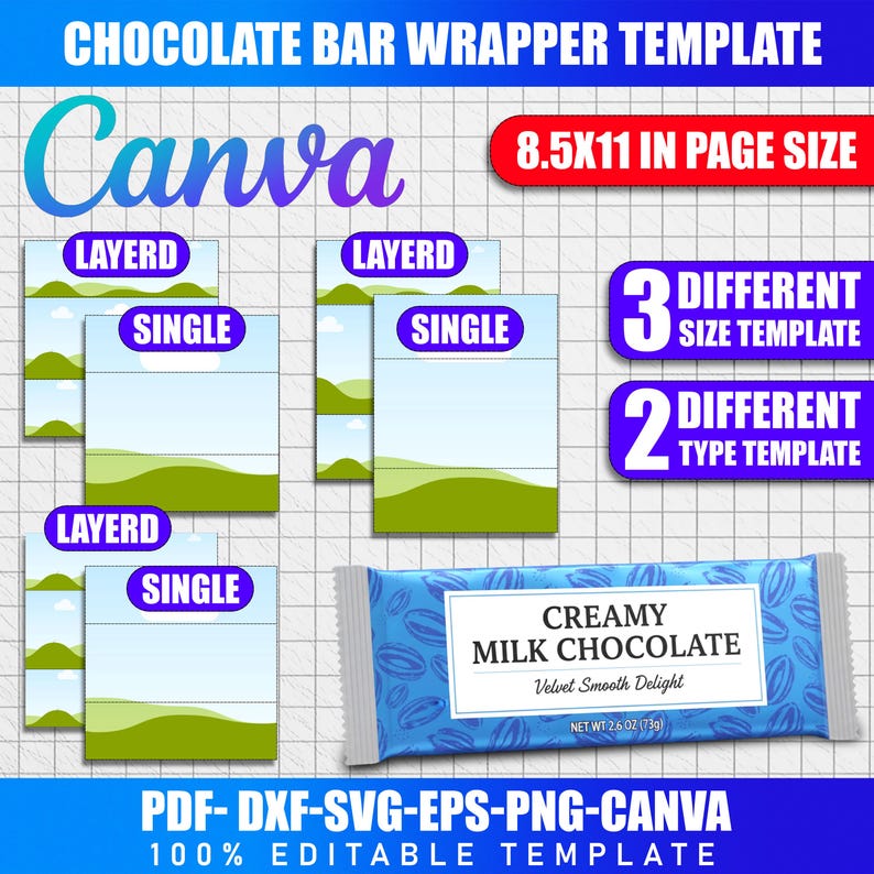 3x Editable Chocolate Bar Wrapper Template Bundle | Canva Label Design ...