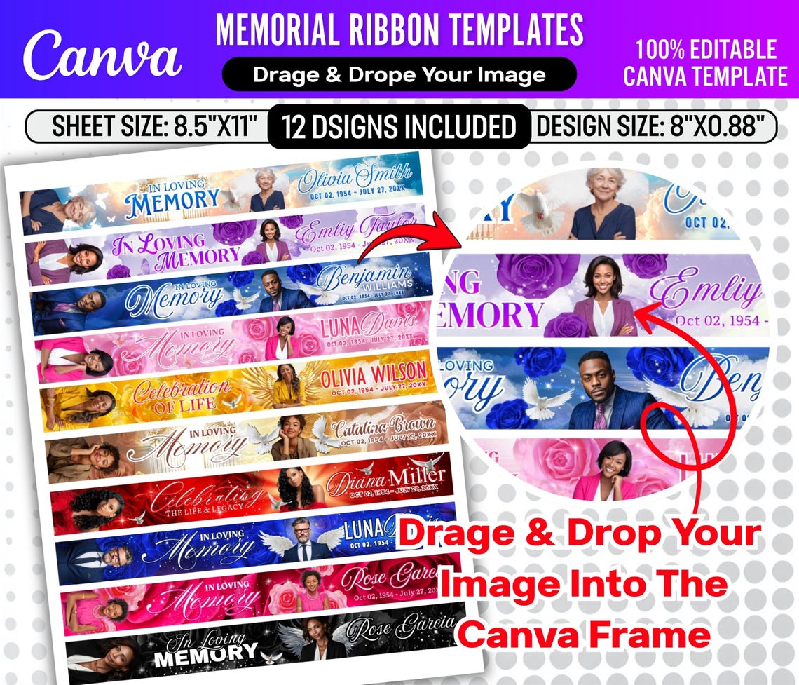 12x in Loving Memory Ribbon Templates | Rest in Peace Funeral Designs ...