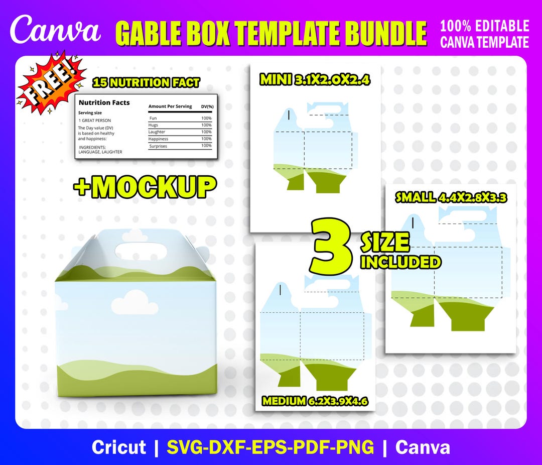 Gable Box Template Bundle SVG | Editable Canva Party Favor Gift Box Cut ...