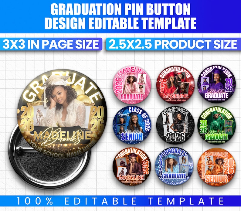 10x Graduation Pin Button Templates | Congrats 2026 Button | High ...