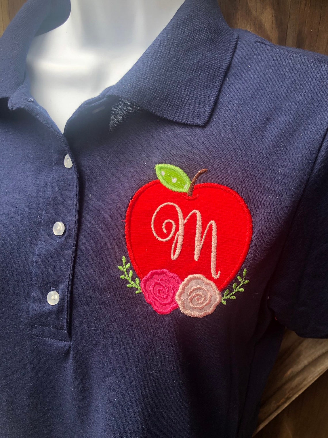 Monogrammed Teacher Polo Shirt Personalized School Polo Apple With ...