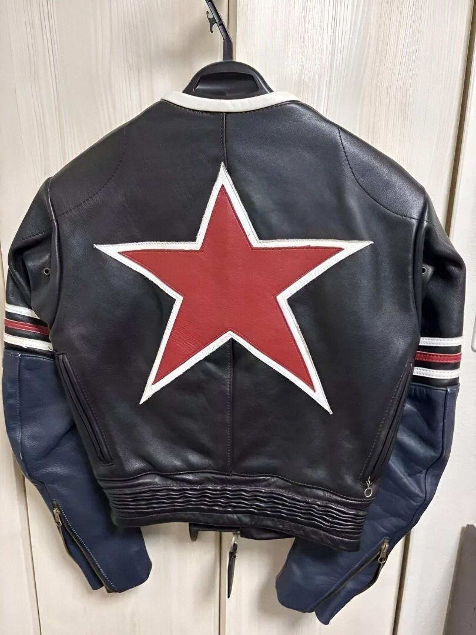 Vanson Star Motorcycle Jacket, Genuine Cowhide Leather, Black, Red ...