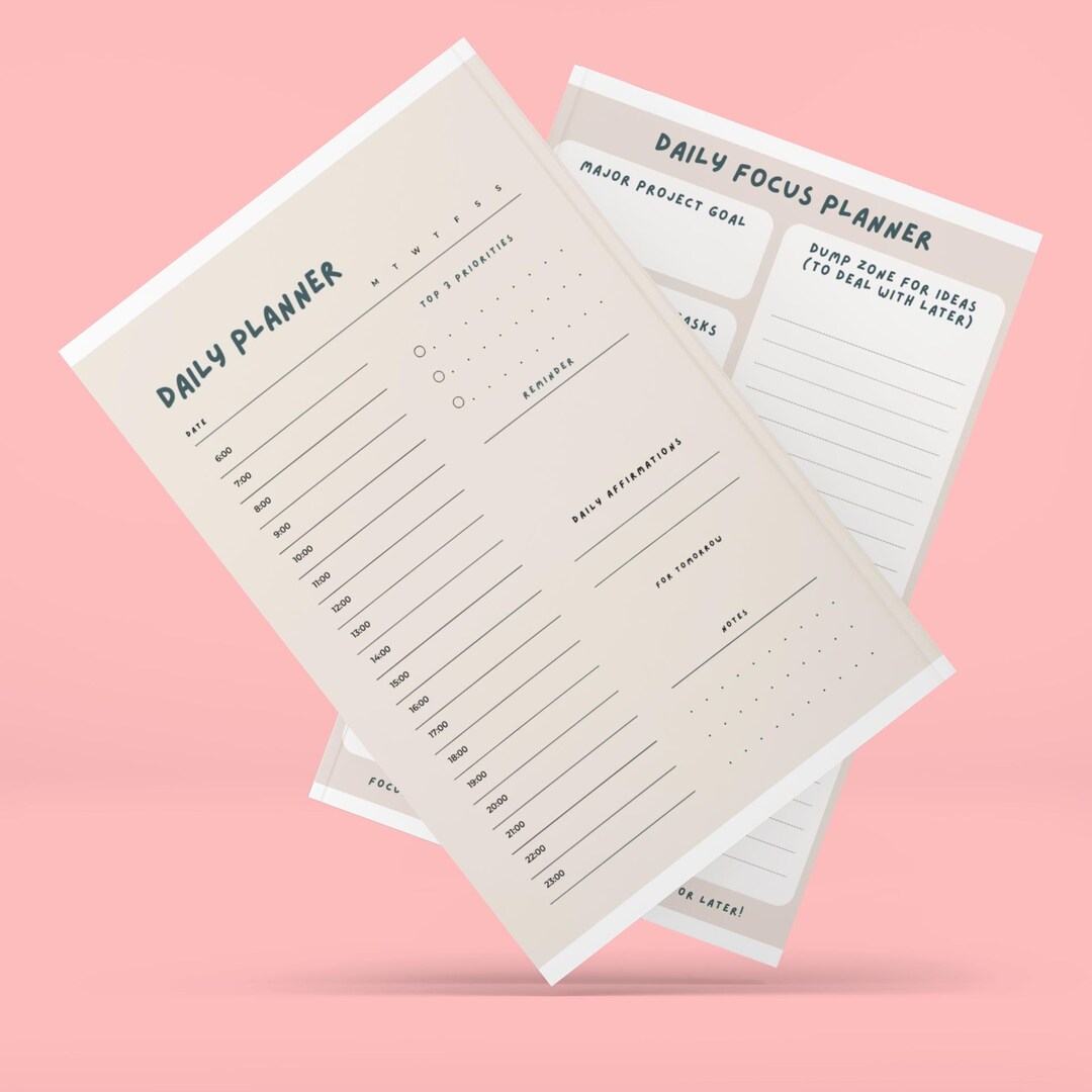Daily Focus Planner | Printable Productivity Template | Modern Minimal ...