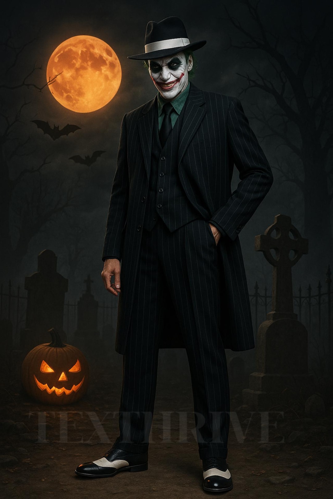 Vintage Joker Halloween Suit | Pinstripe 3-piece Gothic Costume for Men ...