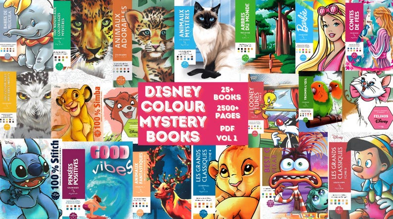 25 Disney Mystery Coloring Book Bundle Volume 1 – Printable Color by ...