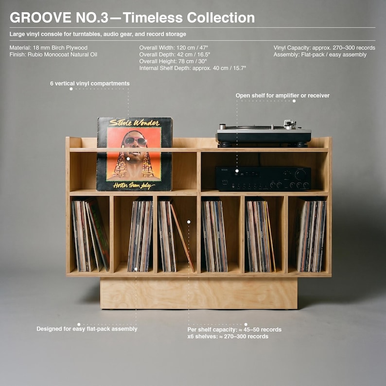Retro Record Player Stand 'groove No3'. Handmade Vinyl LP Storage ...
