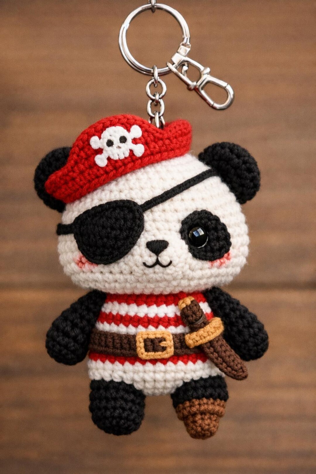 Crochet Panda Keychain With Pirate Eye Patch | Cute Kawaii Keychain ...