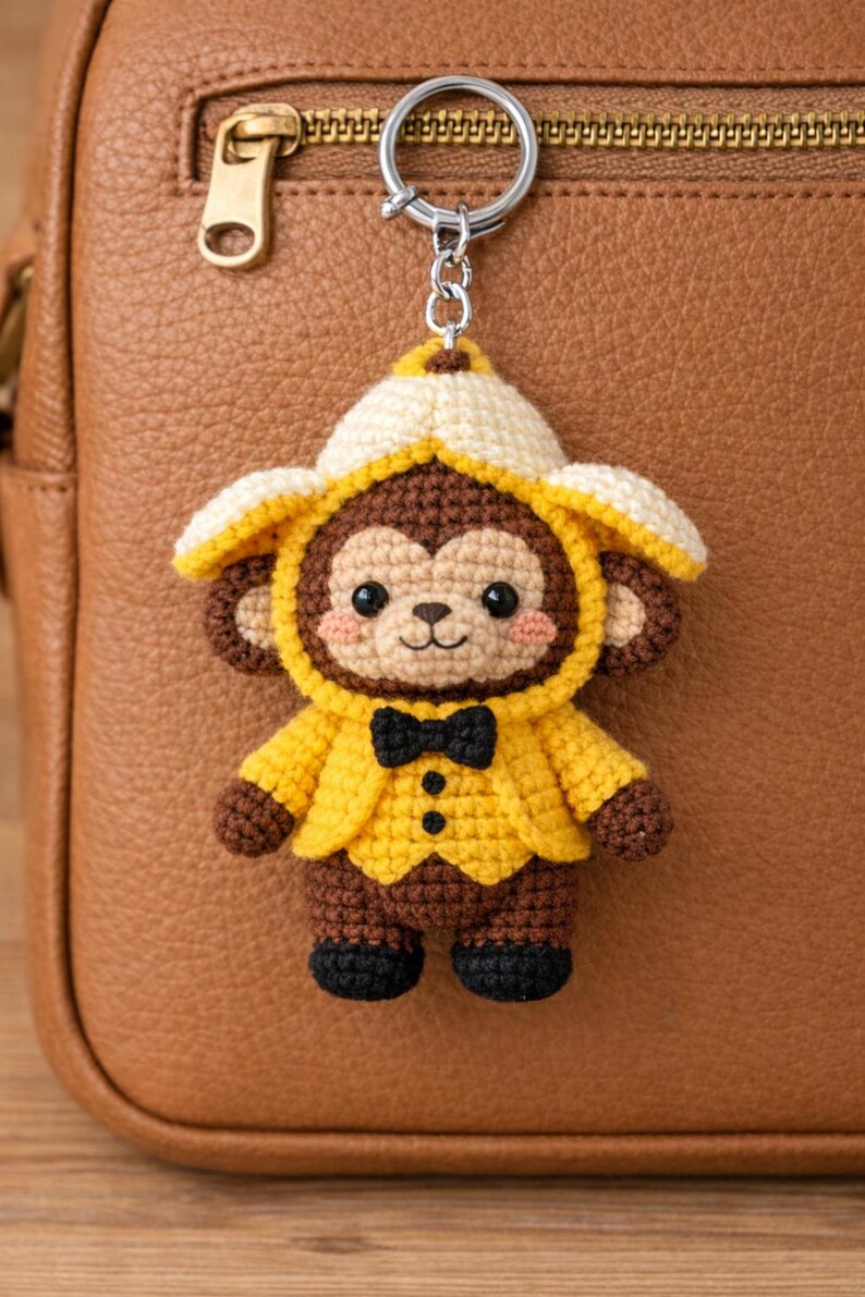 Crochet Monkey Keychain - Amigurumi Monkey Costume Keychain, Cute ...