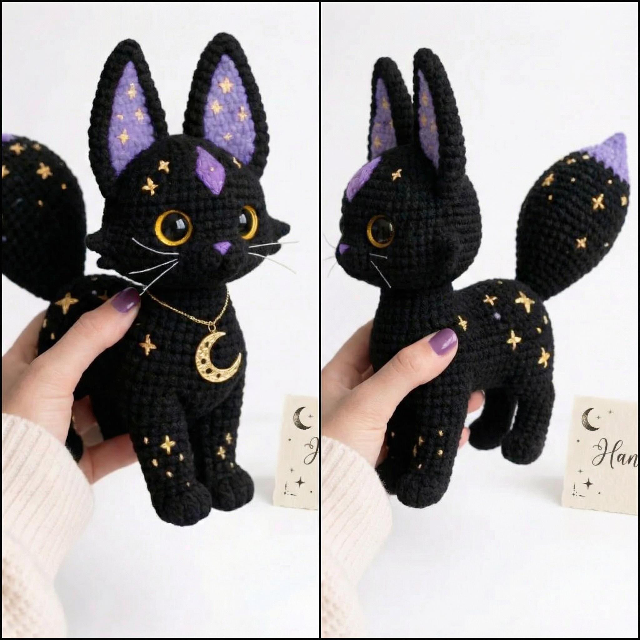 Handmade Amigurumi Moon Star Cat - Celestial Black Cat Crochet Plush ...