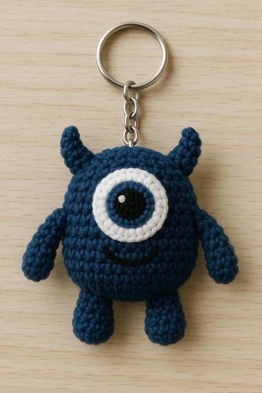 Navy Blue Monster Keychain - One-eyed Crochet Handmade Cute Amigurumi ...