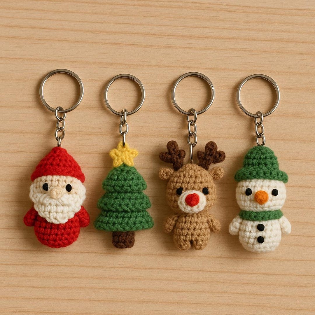 Crochet Christmas Keychain Set – Handmade Santa Tree Snowman Reindeer ...
