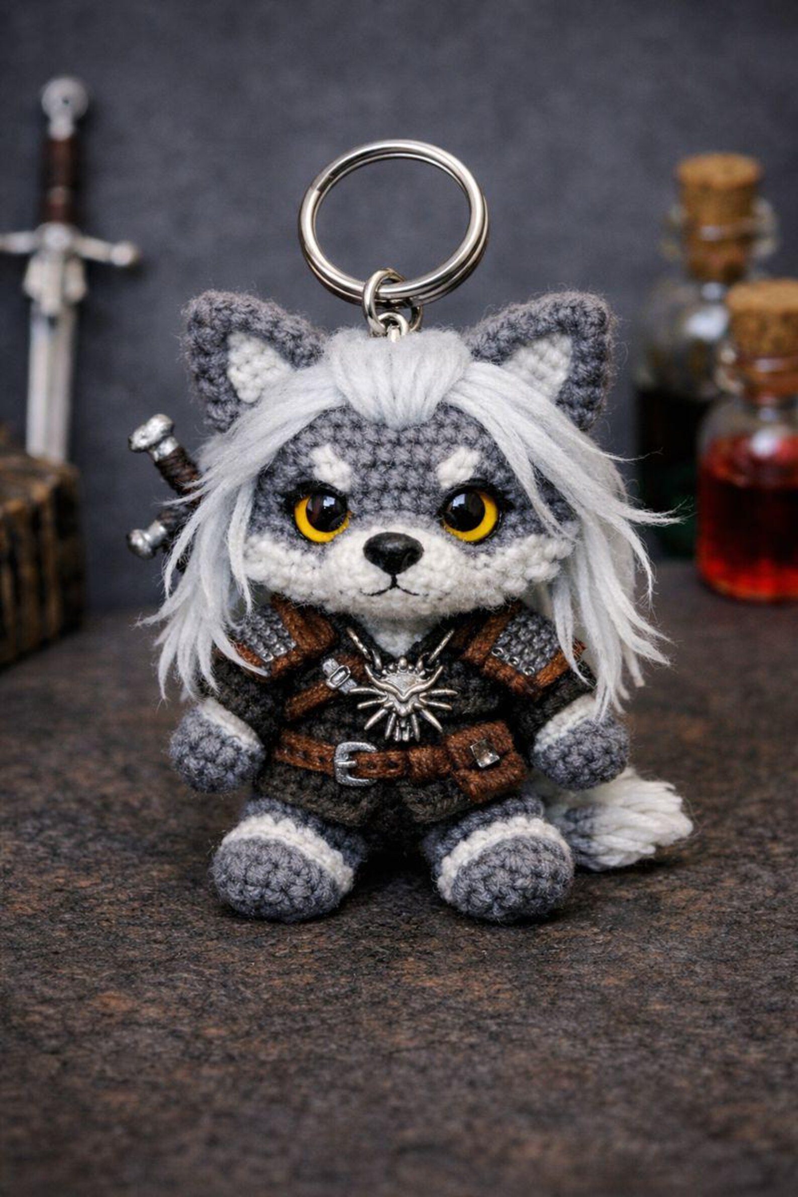 Witcher Keychain - Handmade Crochet Wolf Pup | Fantasy Animal Keychain ...