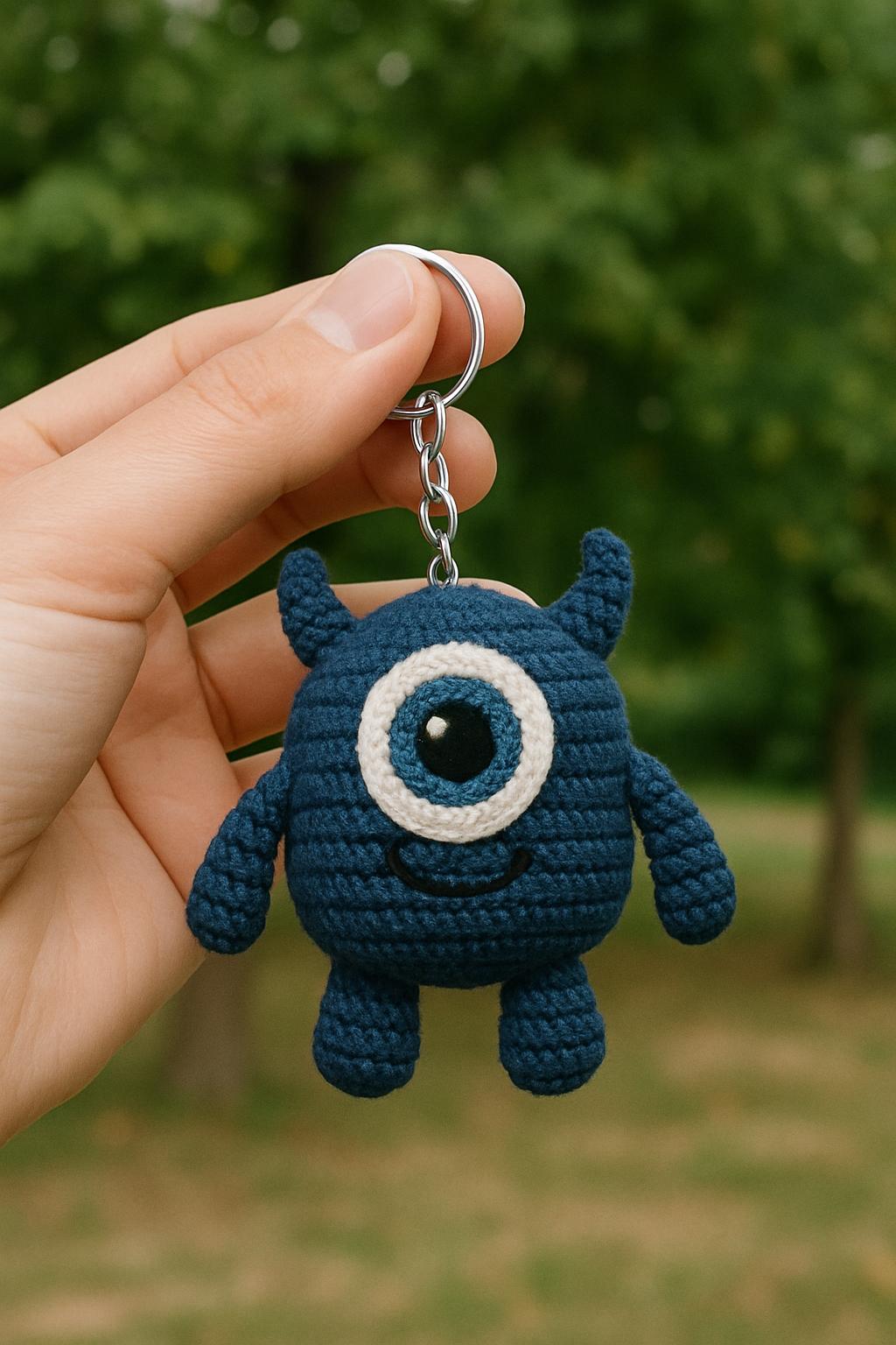 Navy Blue Monster Keychain - One-eyed Crochet Handmade Cute Amigurumi ...